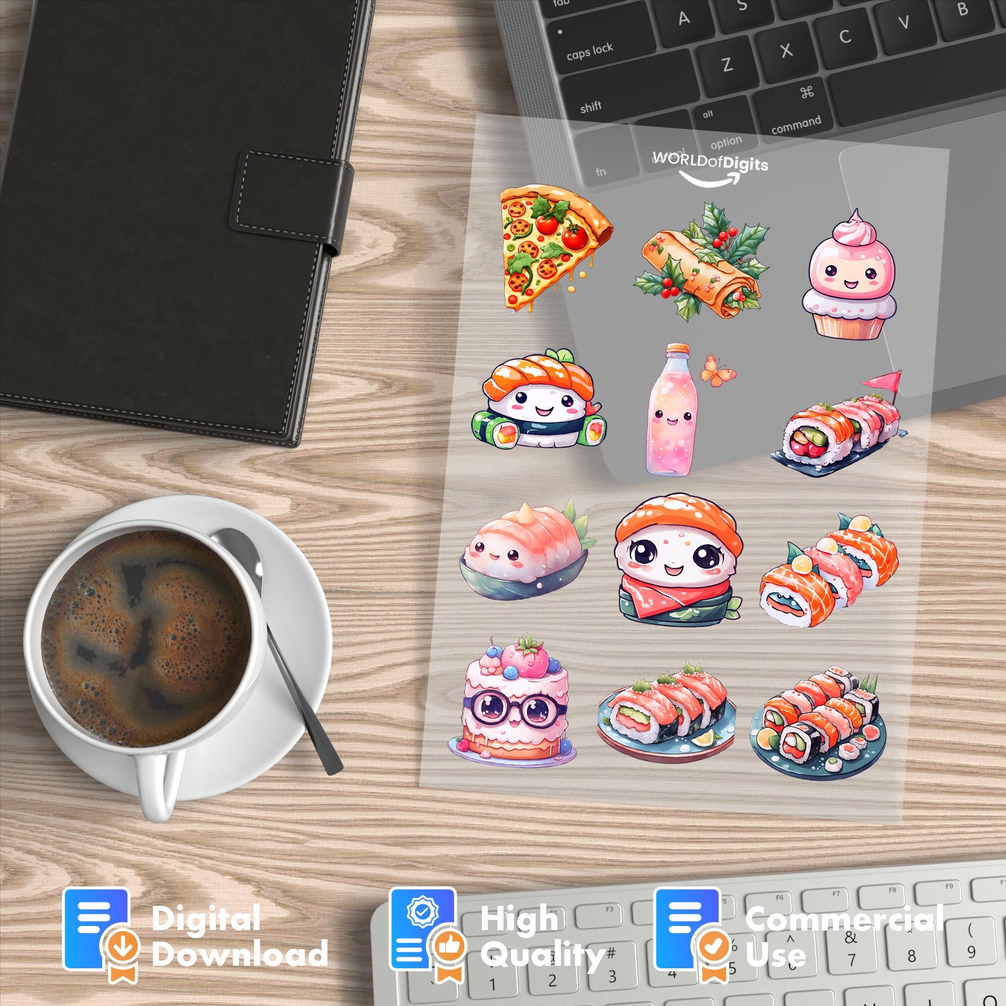 Kawaii Anime Food Sticker Clipart Bundle: Chibi Dessert Graphics (PNG ...