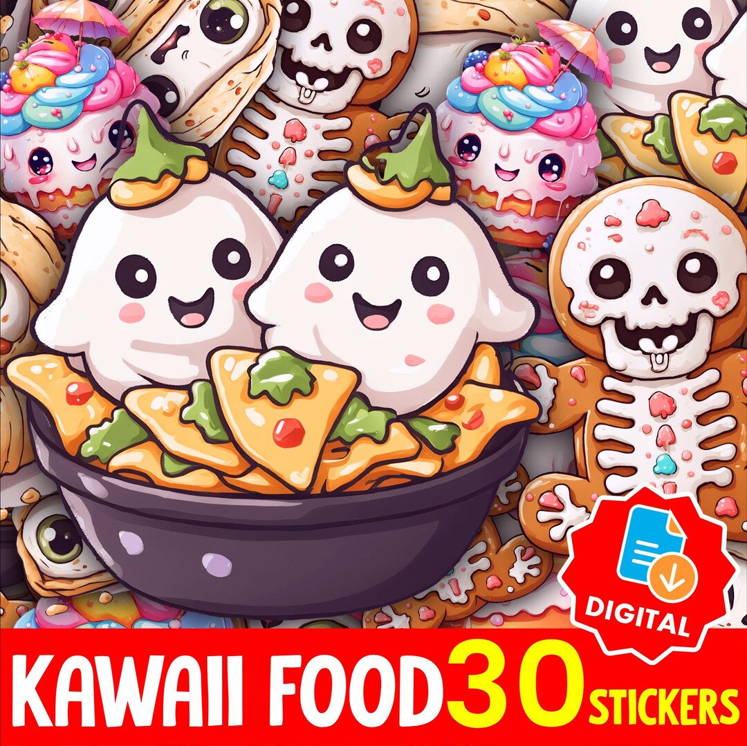 Kawaii Anime Food Sticker Clipart Bundle: Chibi Dessert PNG Graphics ...
