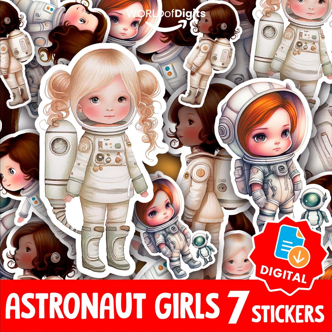 Dreamy Kawaii Astronaut Girls Sticker Bundle – Cute Girl Space Stickers ...
