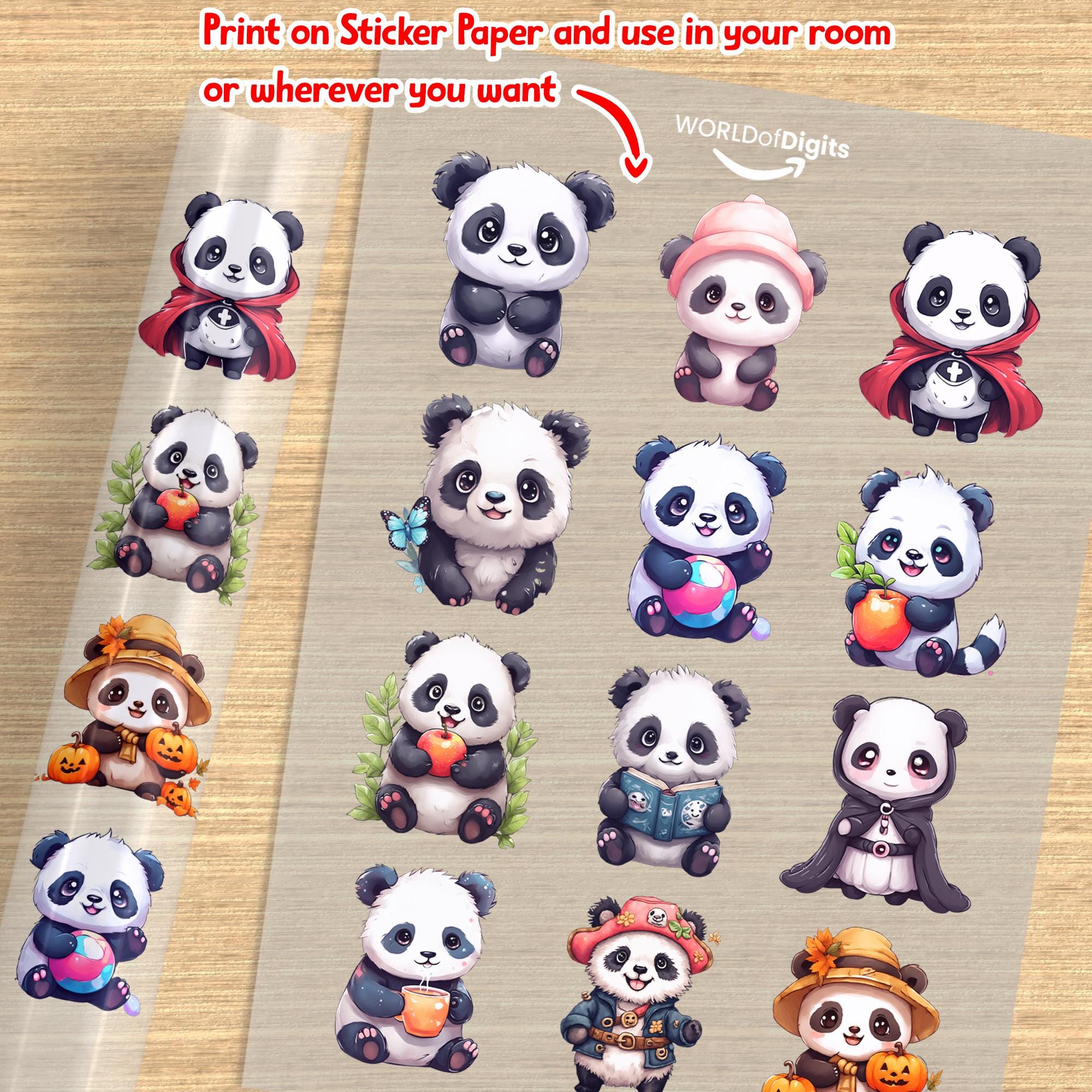Kawaii Panda Clipart & Sticker Pack: Chibi Bear PNG Graphics ...