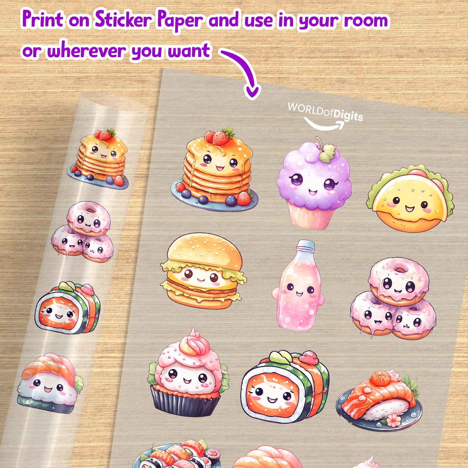 Kawaii Food Sticker Clipart PNG Bundle: Chibi Dessert & Snack ...