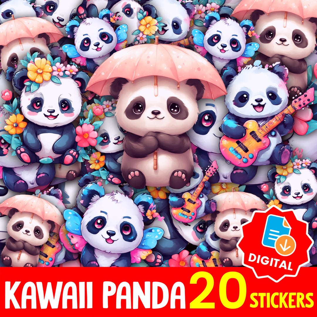 Kawaii Panda Clipart & Sticker Pack: Chibi Bear PNG Graphics ...