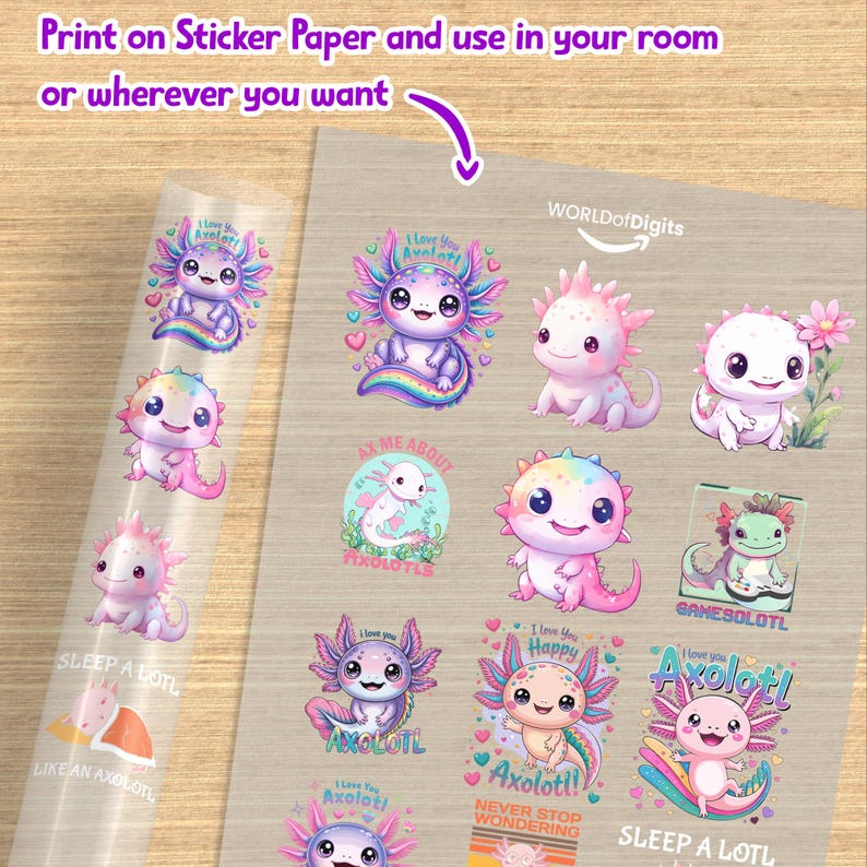 Kawaii Axolotl Animals Clipart Sticker Pack PNG | Adorable Aquarium ...