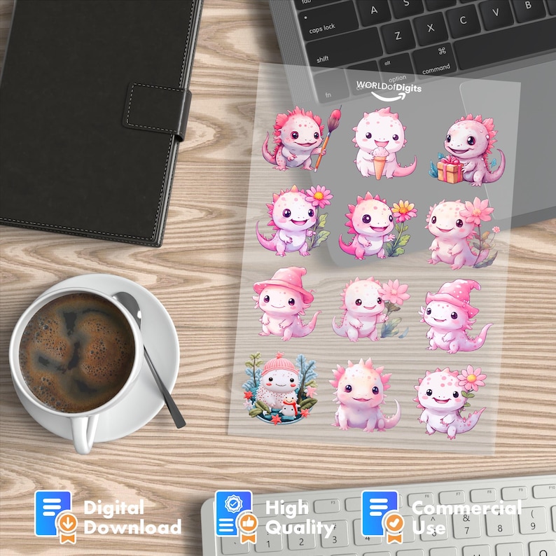 Kawaii Axolotl Animals Clipart Sticker Pack PNG | Adorable Aquarium ...