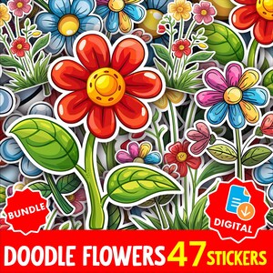 Cute Flower Doodle Sticker Pack PNG | Aesthetic Floral Clipart for ...