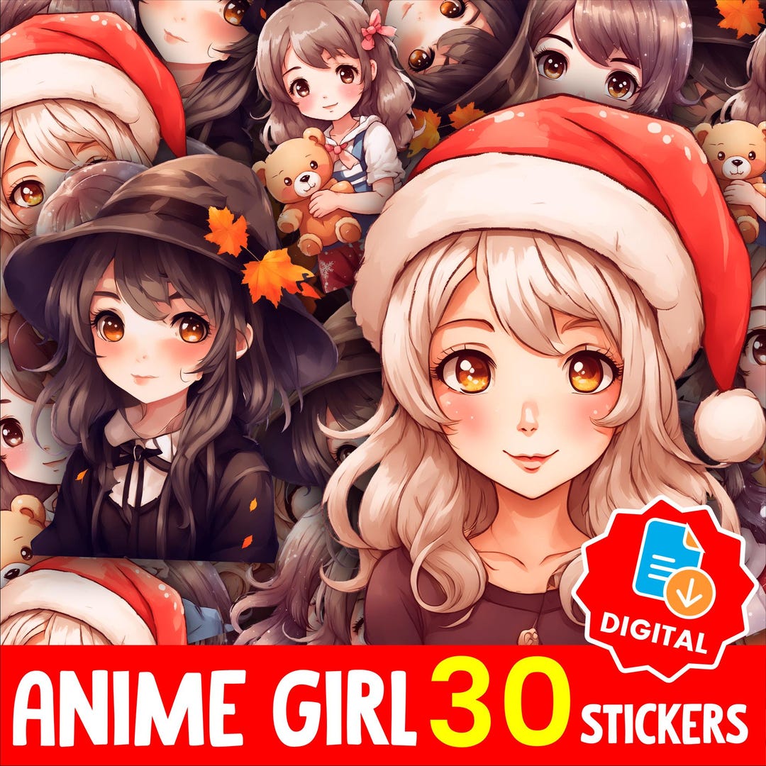 Kawaii Anime Girl Sticker Bundle: Pastell Chibi Clipart (PNG, digitaler ...