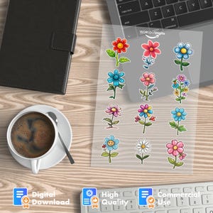 Cute Flower Doodle Sticker Pack PNG | Aesthetic Floral Clipart for ...