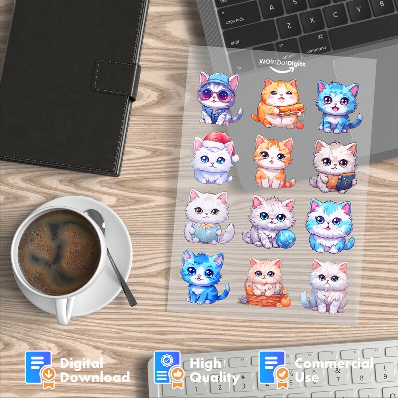 Anime Kitty Stickers Set, Cute Chibi Cat Pack, Pastel Aesthetic Cats ...