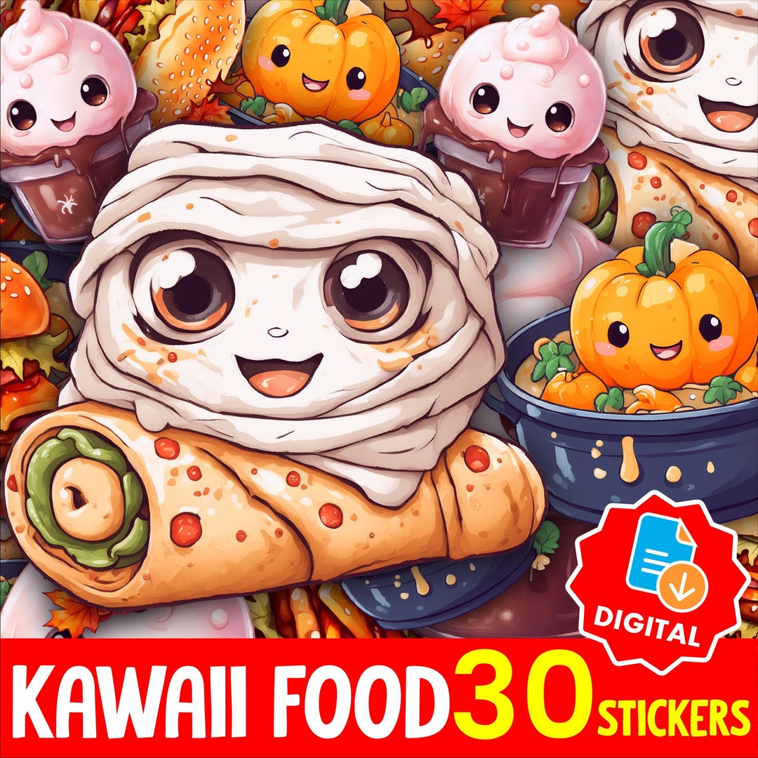 Kawaii Anime Food Sticker Clipart Bundle: Chibi Dessert PNG Graphics ...
