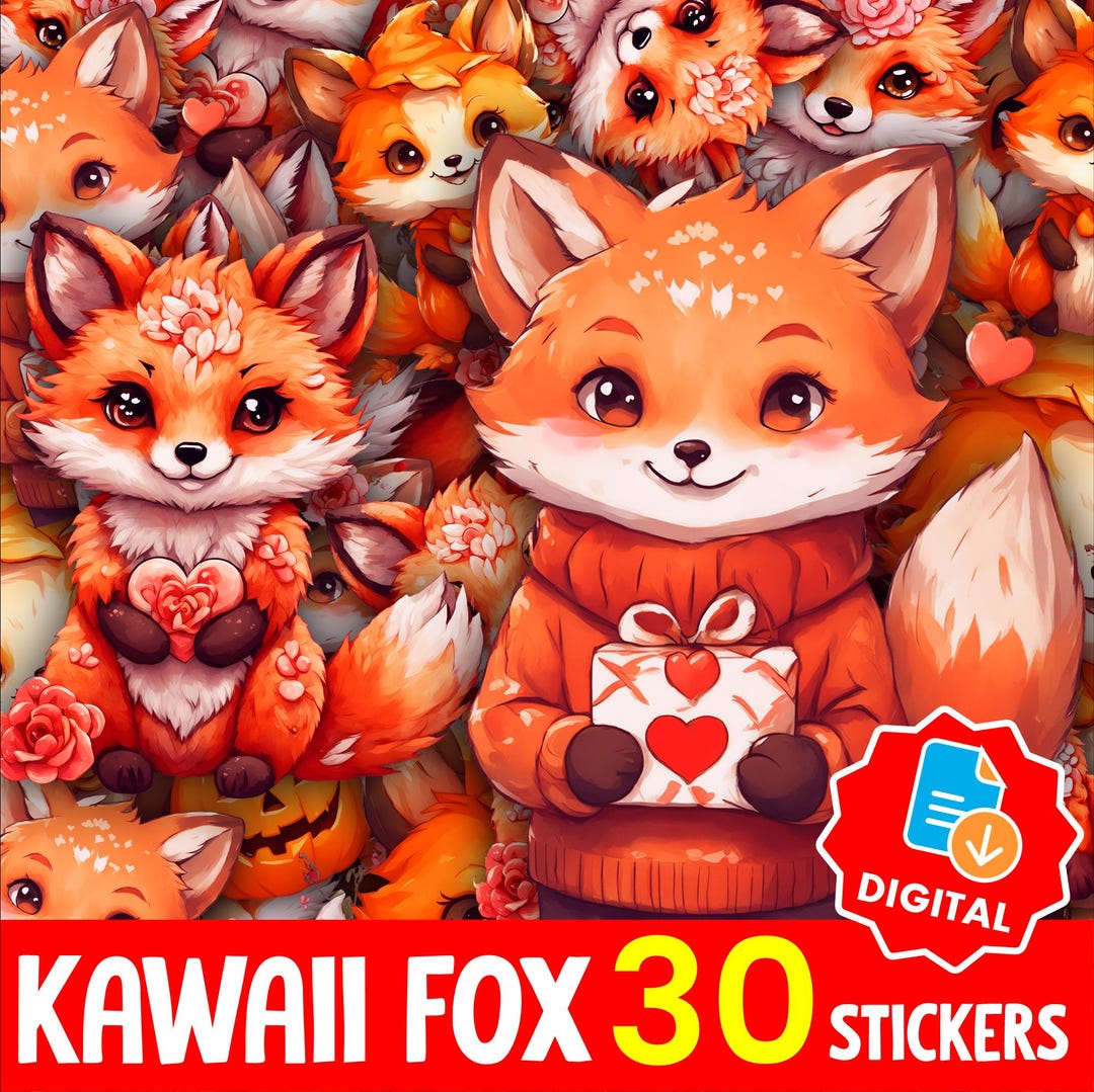 Kawaii Fox Sticker Clipart Bundle: Woodland Animals PNG (digital ...