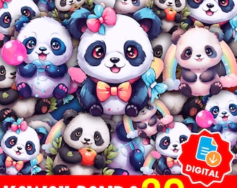 Kawaii Panda Clipart & Sticker Pack: Chibi Bear PNG Graphics ...