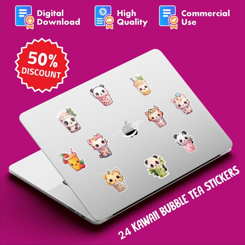 Kawaii Animal Bubble Tea Stickers: Pastel Planner Clipart (PNG Digital ...