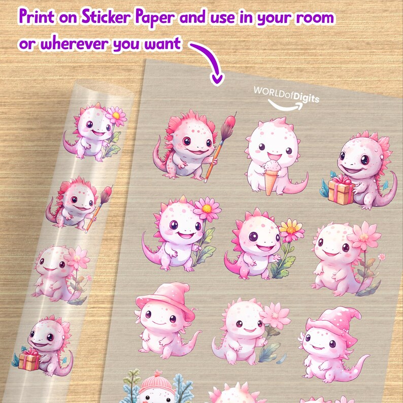 Kawaii Axolotl Animals Clipart Sticker Pack PNG | Adorable Aquarium ...