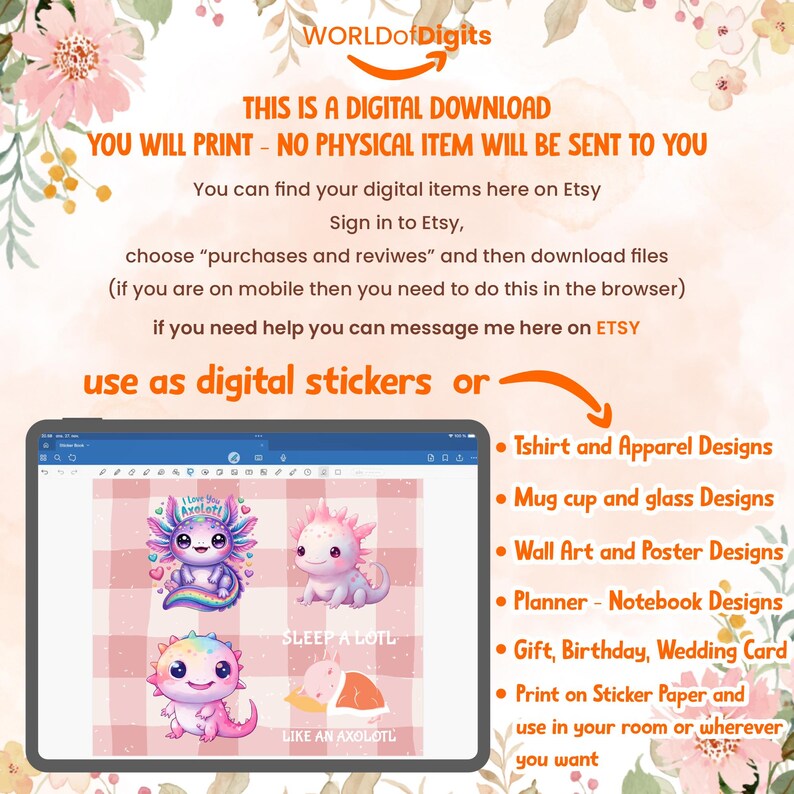 Kawaii Axolotl Animals Clipart Sticker Pack PNG | Adorable Aquarium ...
