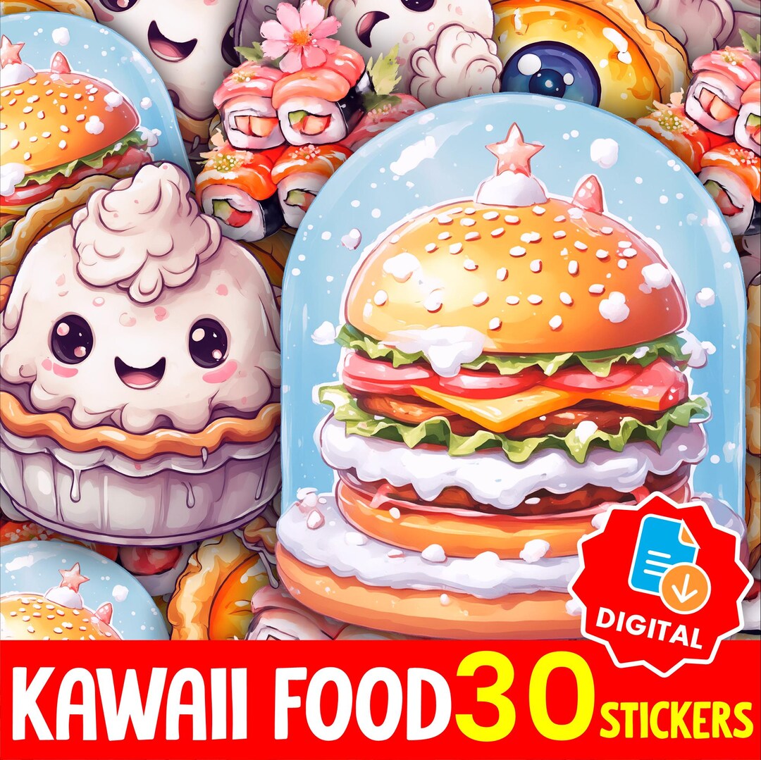 Kawaii Cute Anime Food Sticker Clipart PNG Bundle | Kawaii ...
