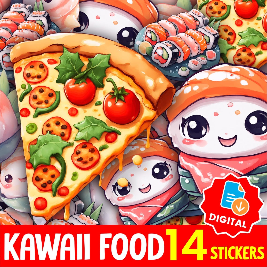 Kawaii Anime Food Sticker Clipart Bundle: Chibi Dessert Graphics (PNG ...