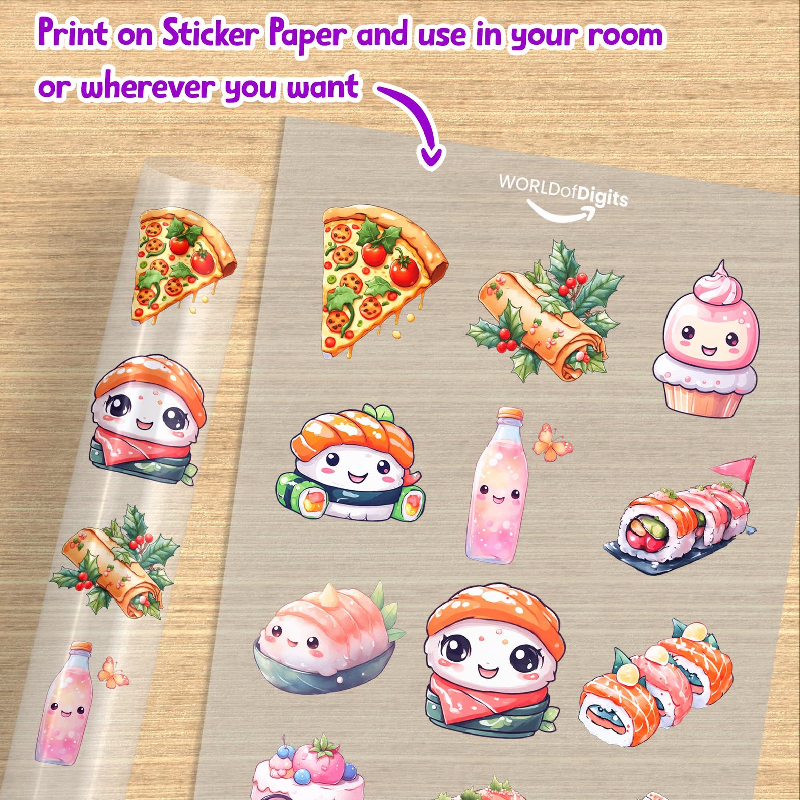 Kawaii Anime Food Sticker Clipart Bundle: Chibi Dessert Graphics (PNG ...