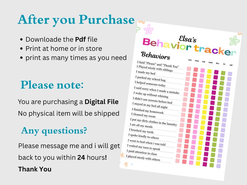 Printable Kids Behavior Chart: Daily Habit Tracker (PNG or PDF Download ...