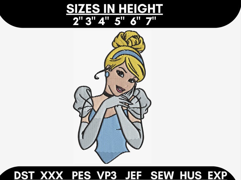 Cinderella Embroidery Design: Princess Machine Embroidery (6 Sizes ...
