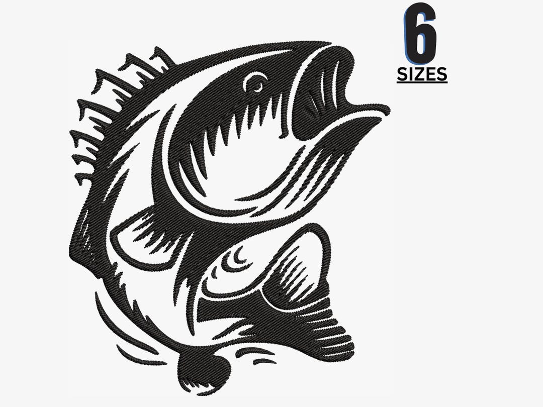 Fish Embroidery Design 6 Sizes, Bass Fishing Embroidery Design, Fish ...