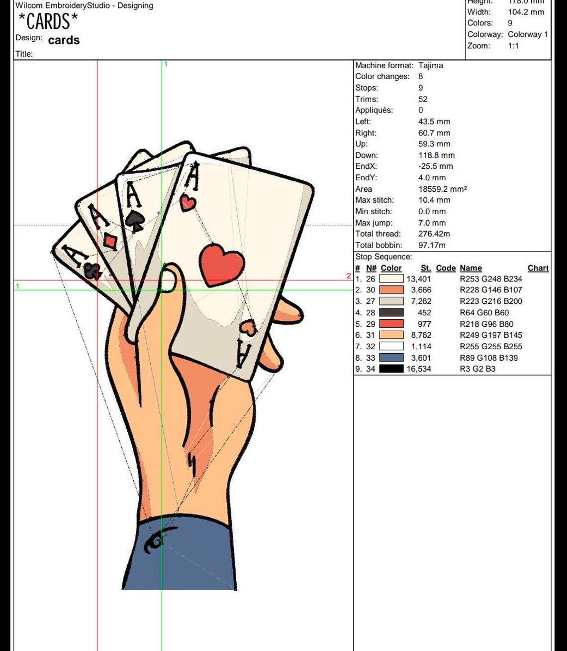 Playing Cards Embroidery Design, Poker Cards Embroidery, Cards in Hand ...