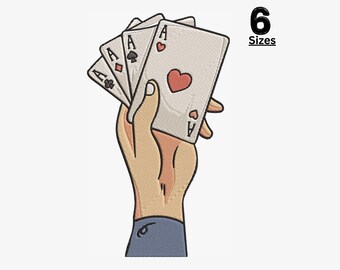 Playing Cards Embroidery Design, Poker Cards Embroidery, Cards in Hand ...