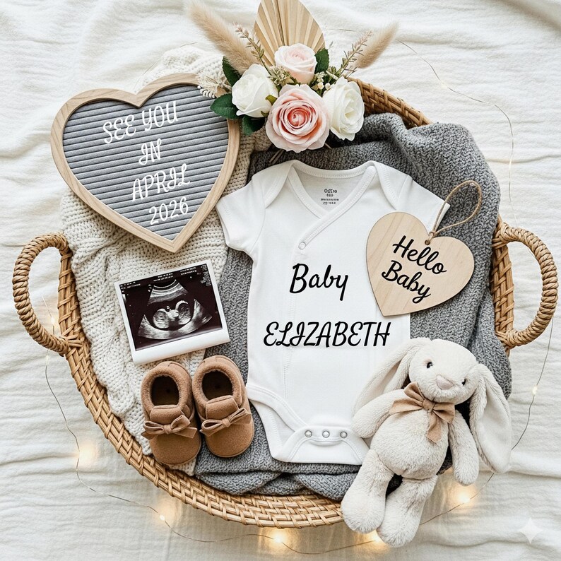 April 2026 Baby Announcement Template, Social Media Pregnancy Reveal ...