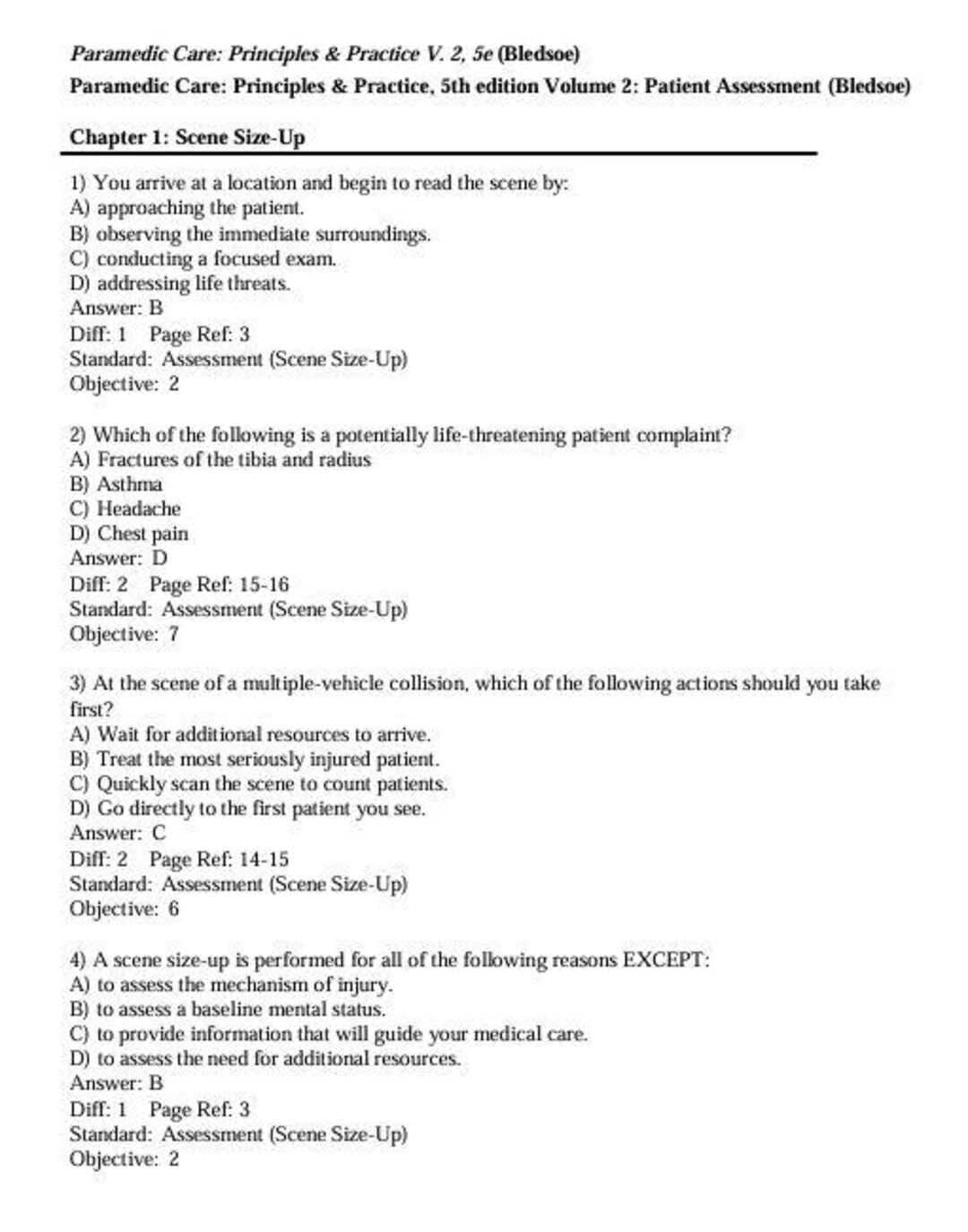 Assessment Resource Pack for Paramedic Care -principles and Practice 5th Edition Volume 2 ...