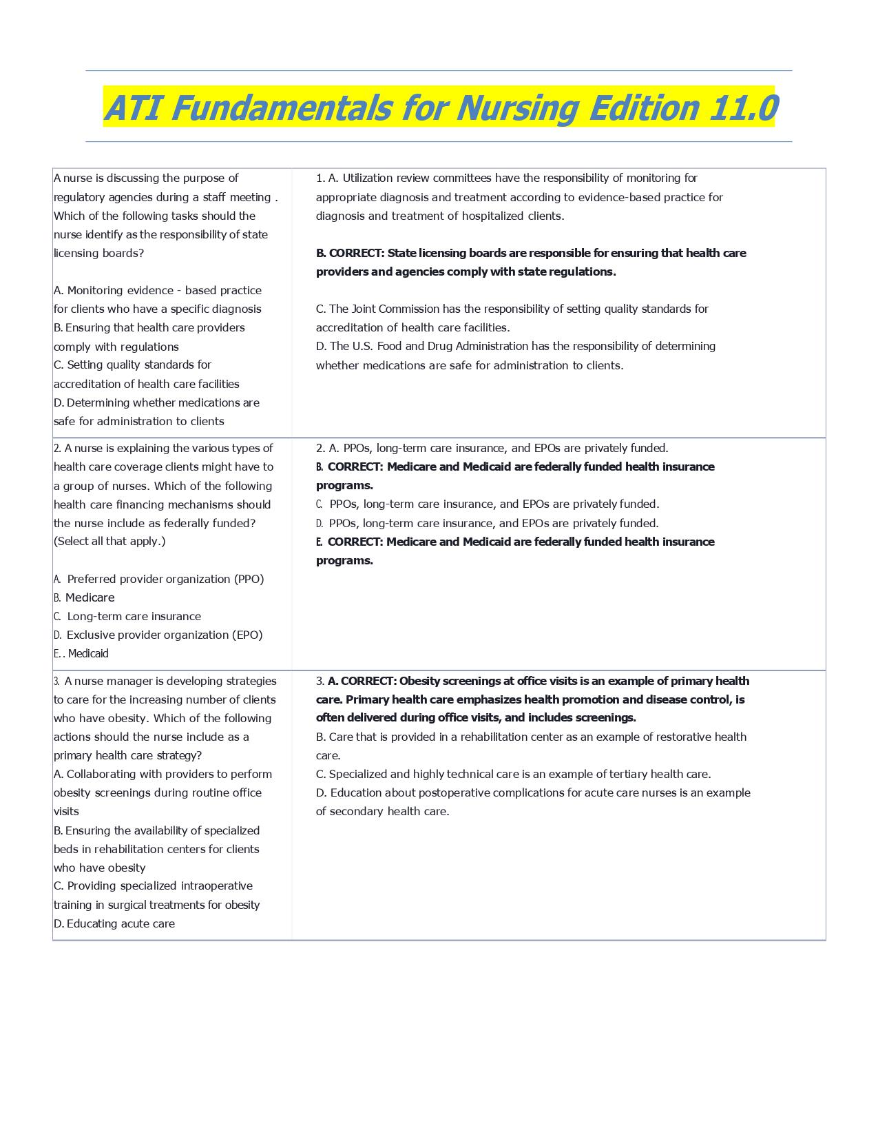 ATI Fundamentals for Nursing Edition 11.0 - Etsy