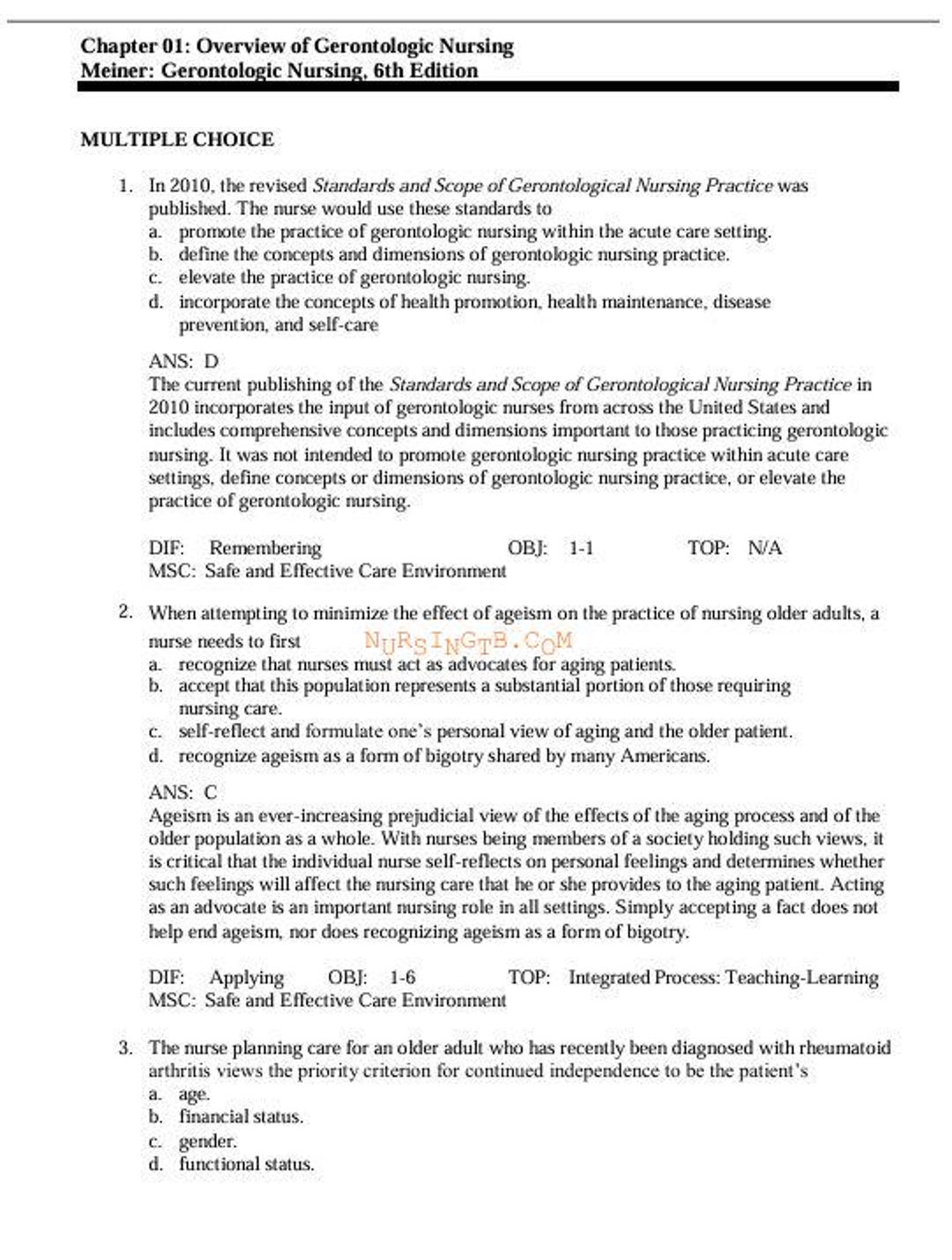 Gerontologic Nursing Assessment Resource Pack: 6th Edition Study Guide ...