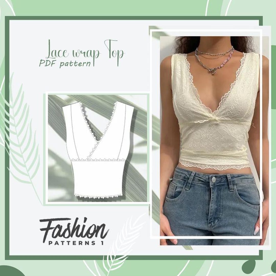 Lace Wrap Top Sewing Pattern in PDF, Retro 90s Crop Top, Trendy ...
