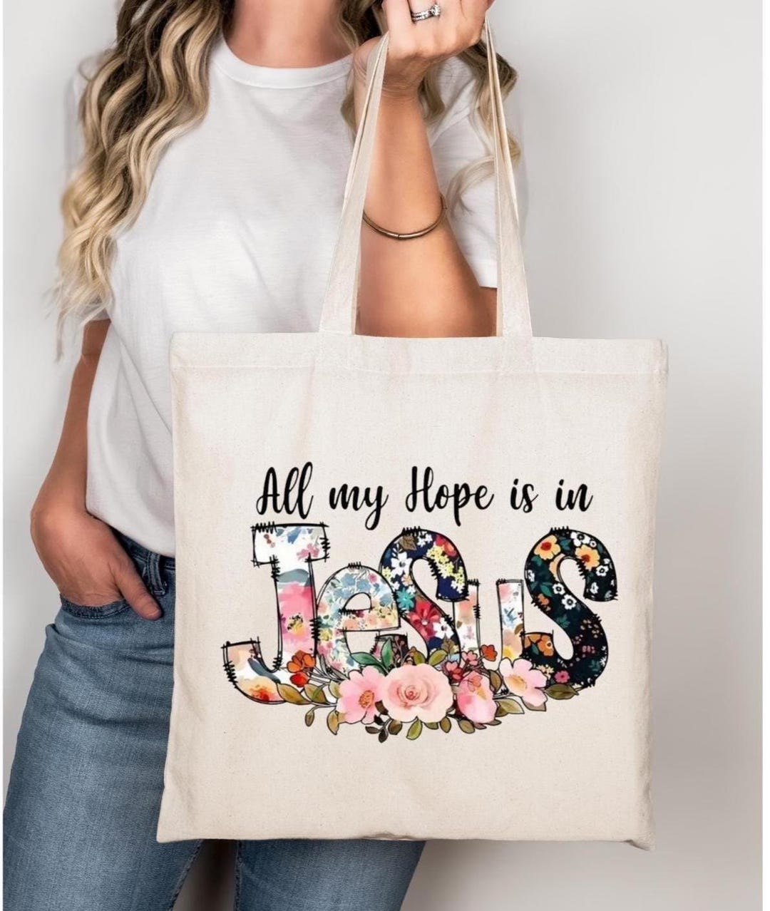 Christian Tote Bag: Floral Jesus Design, God Bag - Etsy