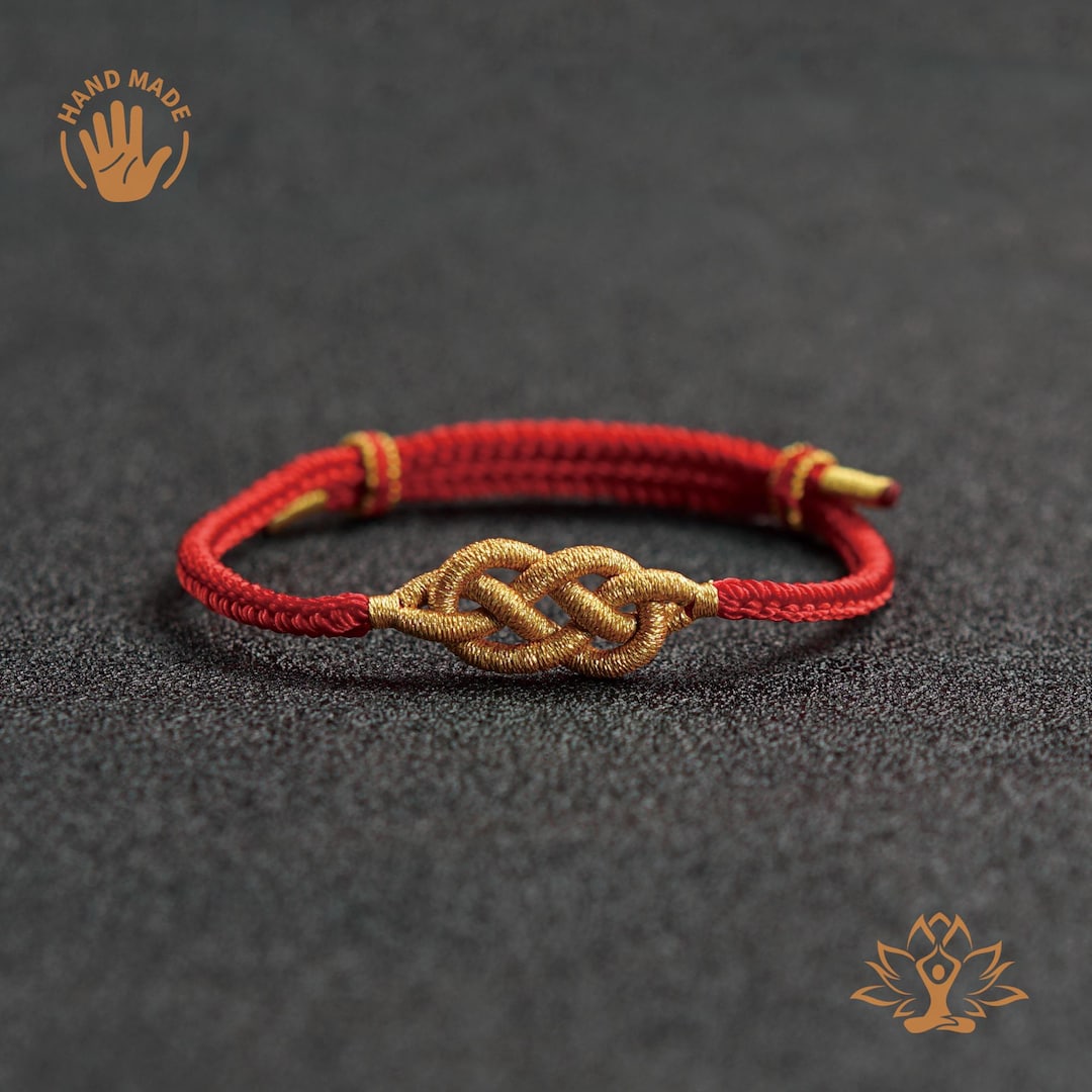 Red String Hand Woven Bracelet, Buddhist Wealth Amulet, Adjustable ...