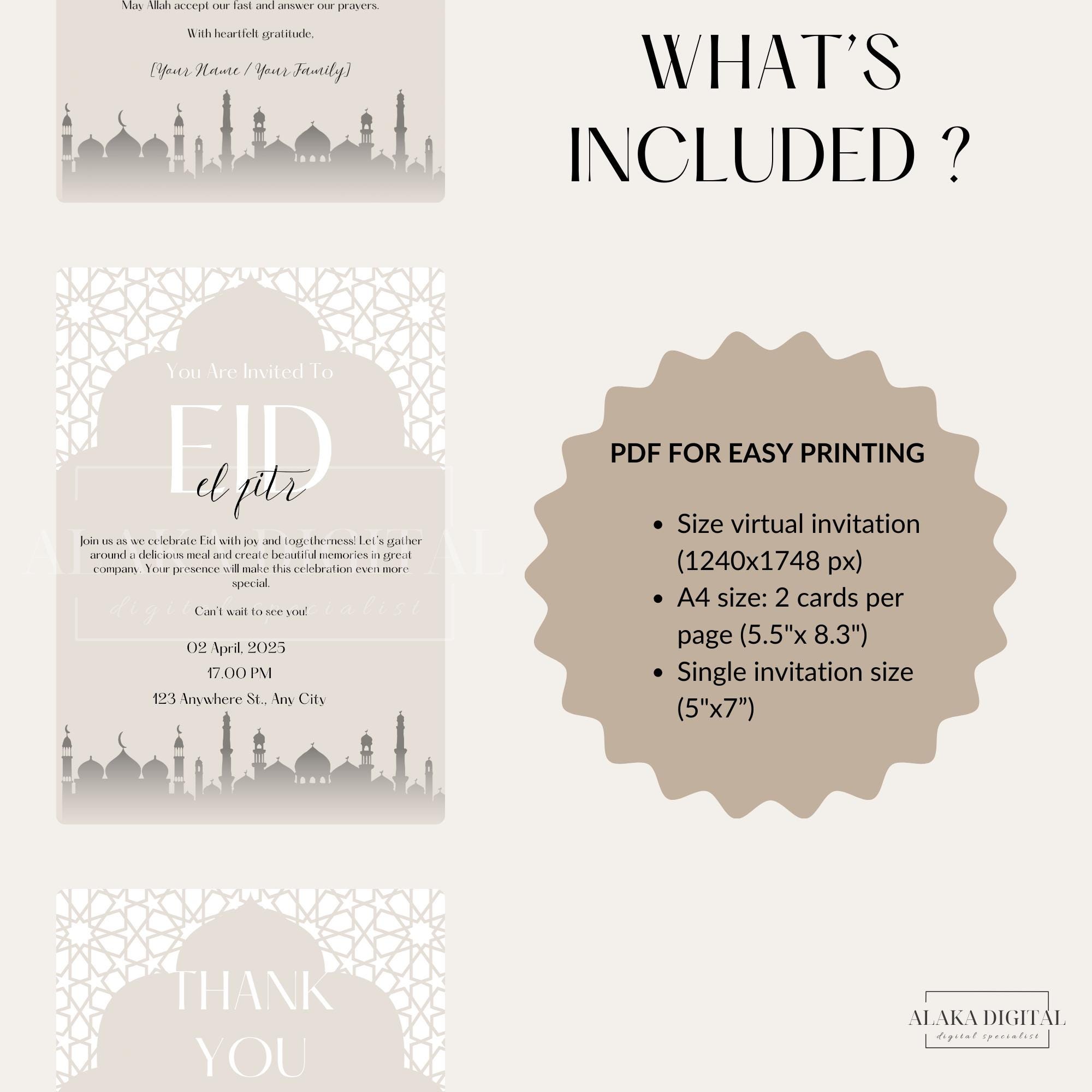 Elegant Eid Invitation & Thank You Cards: Printable Canva Template ...