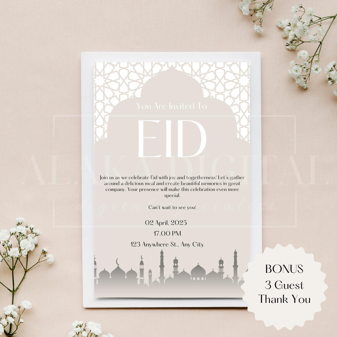 Elegant Eid Invitation & Thank You Cards: Printable Canva Template ...