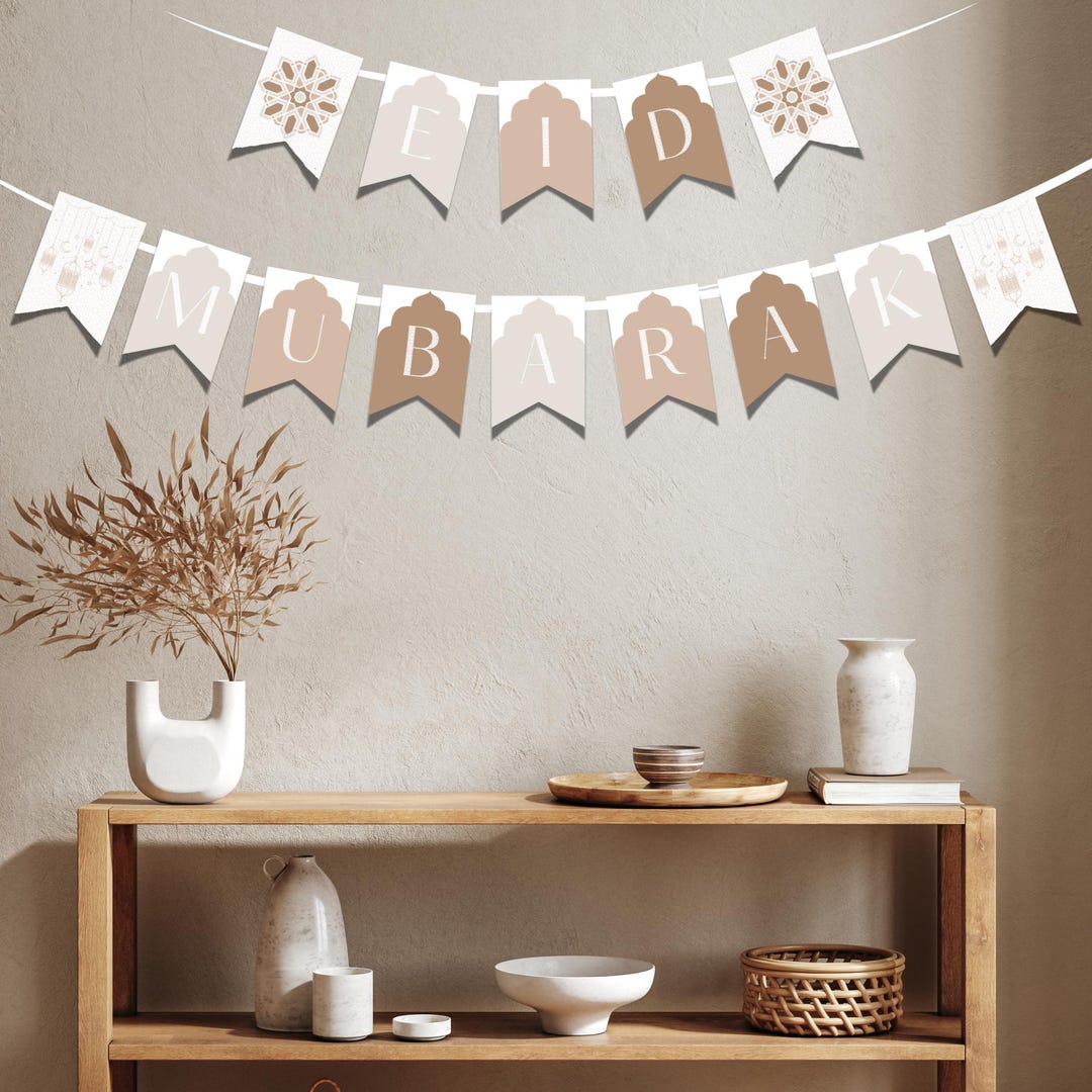 Eid Mubarak Banner Printable – Modern Eid Party Decor | Neutral Islamic ...