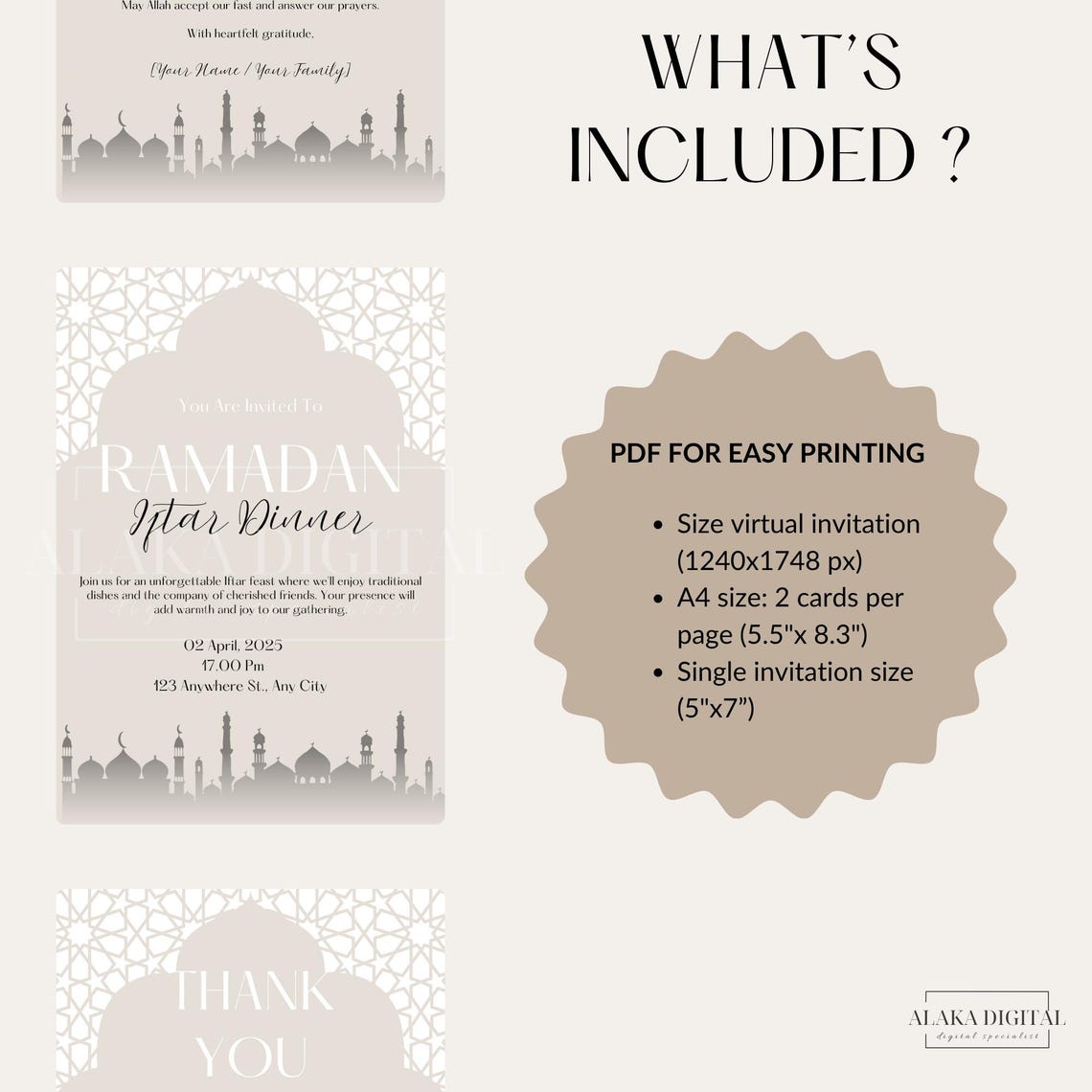 Elegant Ramadan Invitation & Thank You Cards - Printable Canva Template ...