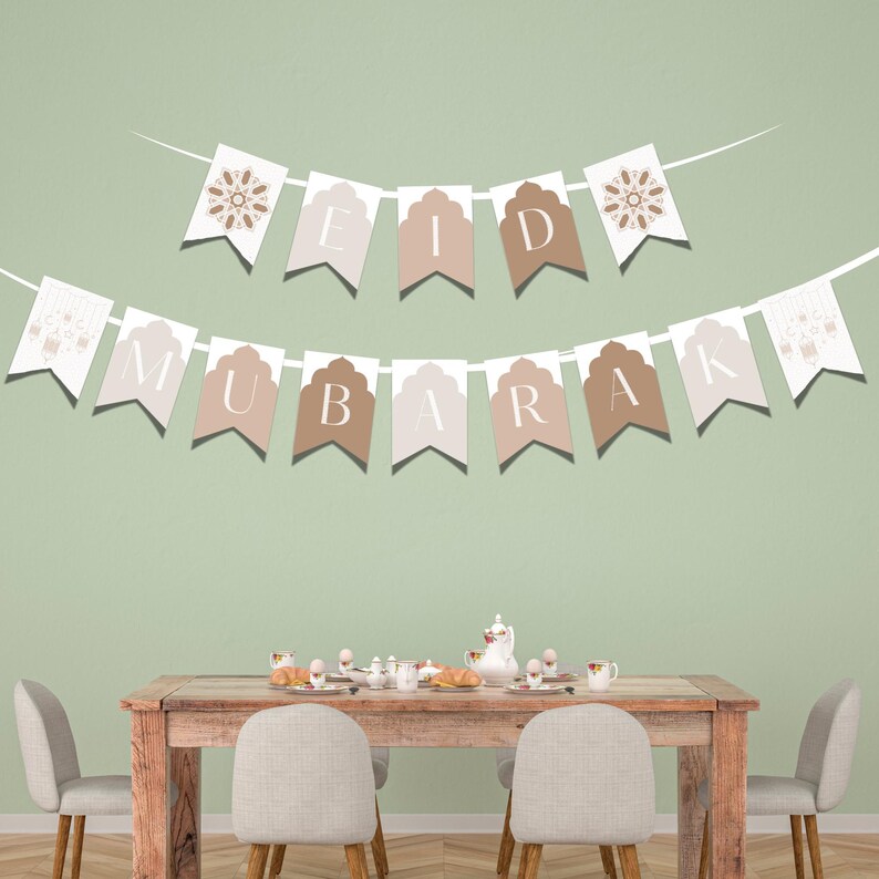 Eid Mubarak Banner Printable – Modern Eid Party Decor | Neutral Islamic ...