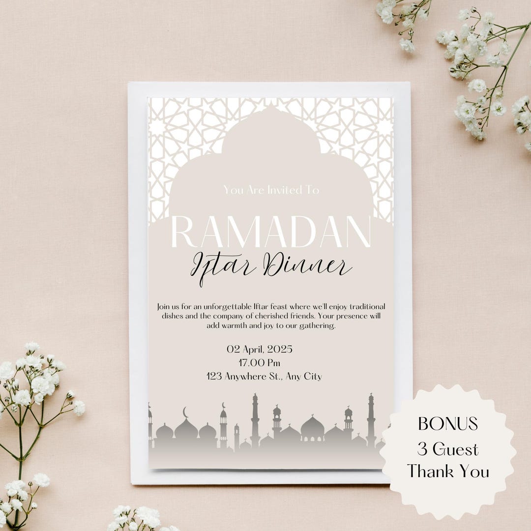 Elegant Ramadan Invitation & Thank You Cards - Printable Canva Template ...