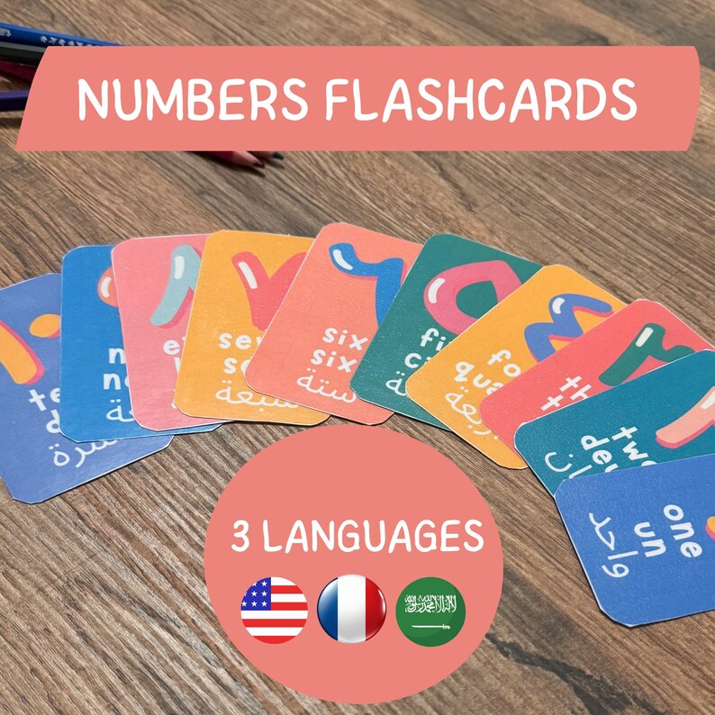 Trilingual Number Flashcards 1-100 | Arabic, French & English ...