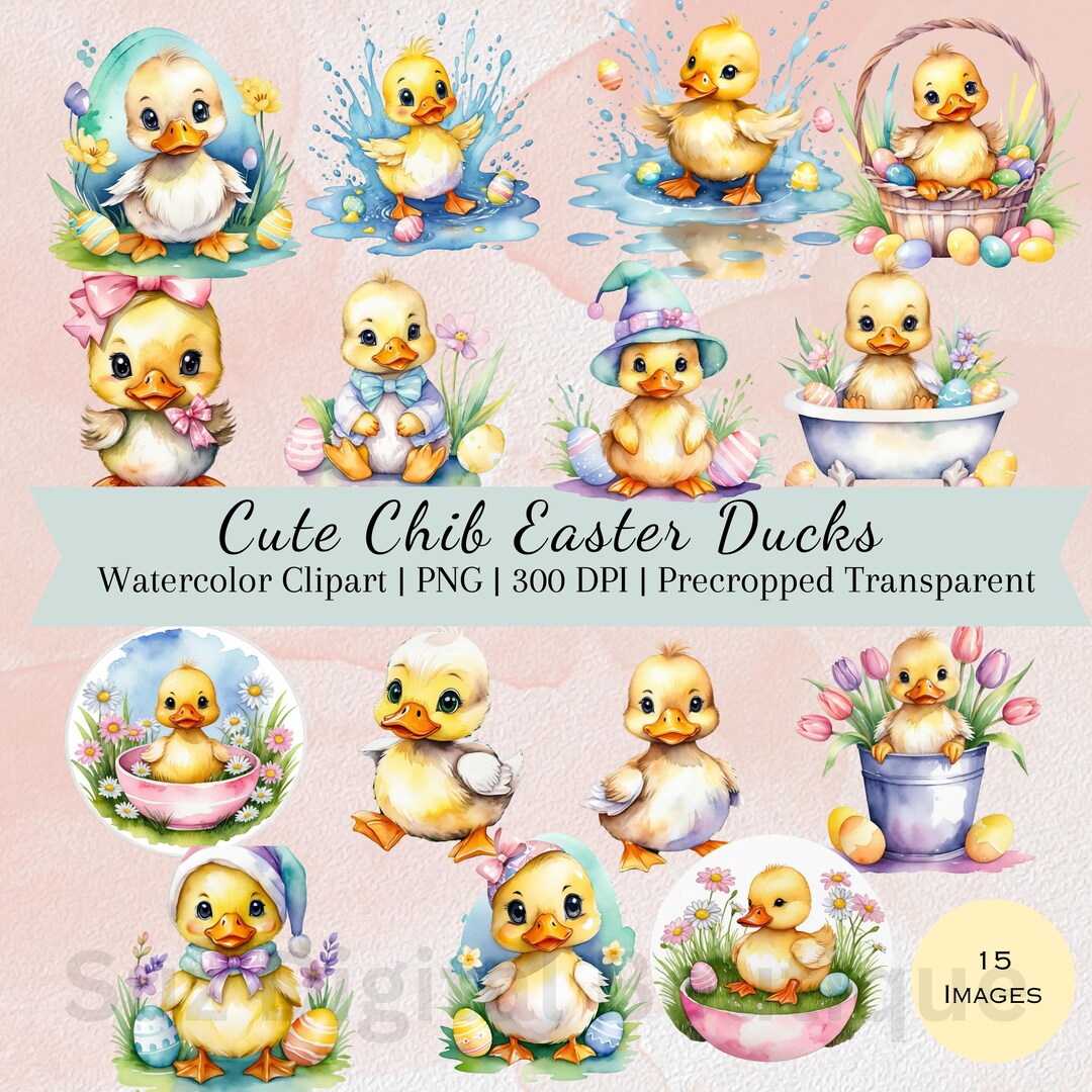 Cute, Adorable Chibi Easter Ducks Clipart, 300 DPI, Pre-cropped ...