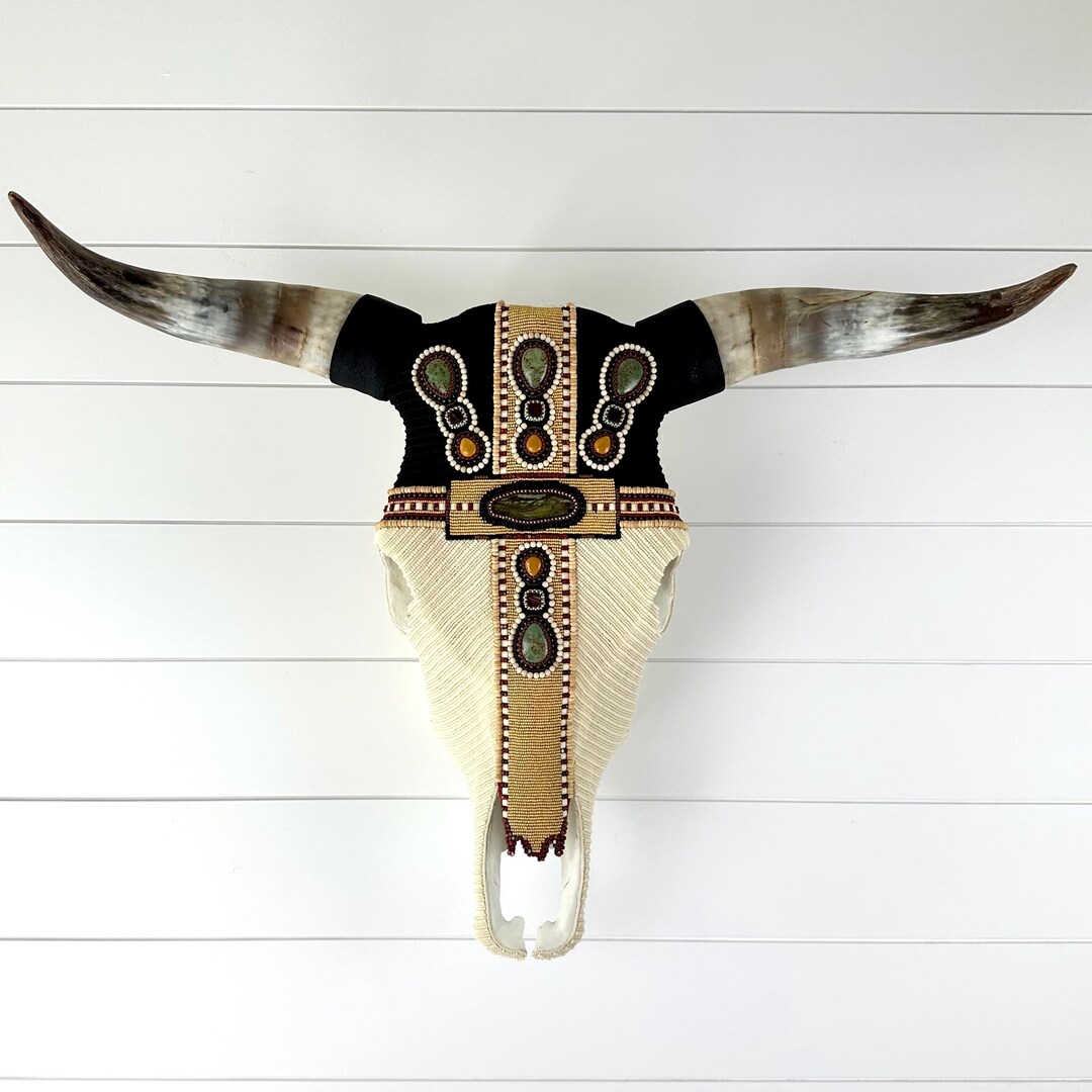 Stoic Beauty, Beaded Cow Skull, Turquoise, Beads, Steer Skull, Western ...