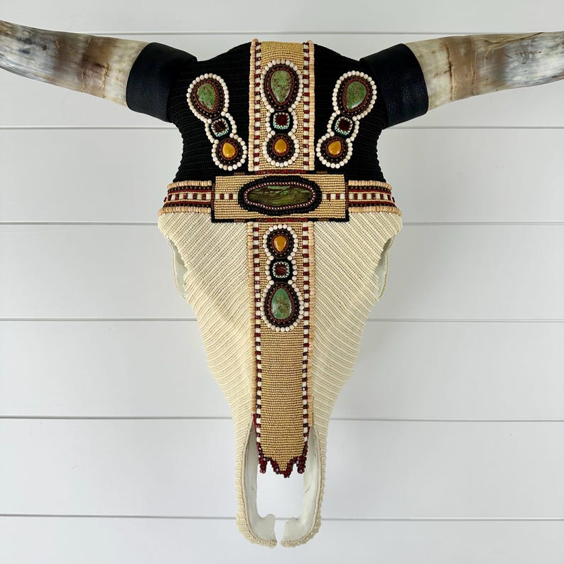 Stoic Beauty, Beaded Cow Skull, Turquoise, Beads, Steer Skull, Western ...