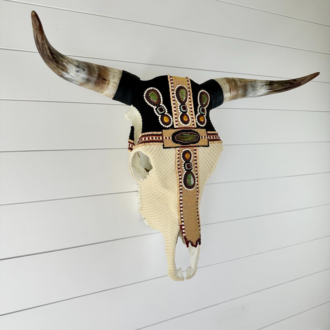 Stoic Beauty, Beaded Cow Skull, Turquoise, Beads, Steer Skull, Western ...