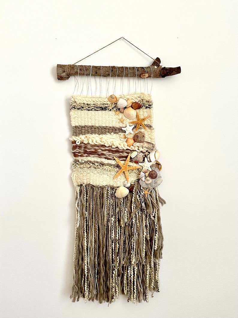 Woven Textile Wall Hanging Shells Neutral Gray off White Brown - Etsy