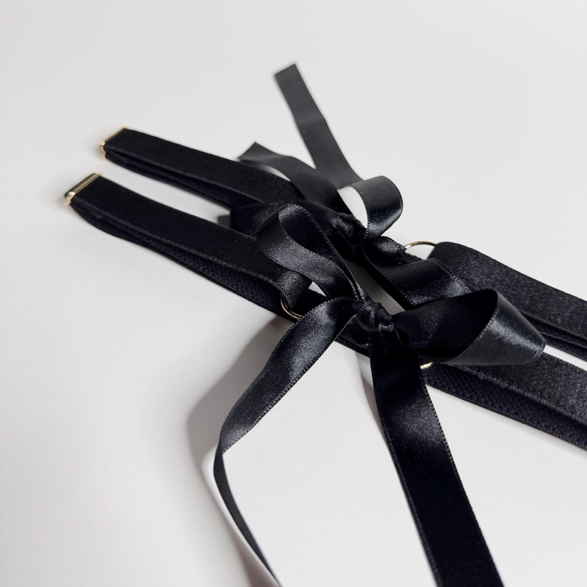 Adjustable Black Thigh Garters With Ribbons, Unisex Housemaid Leg ...