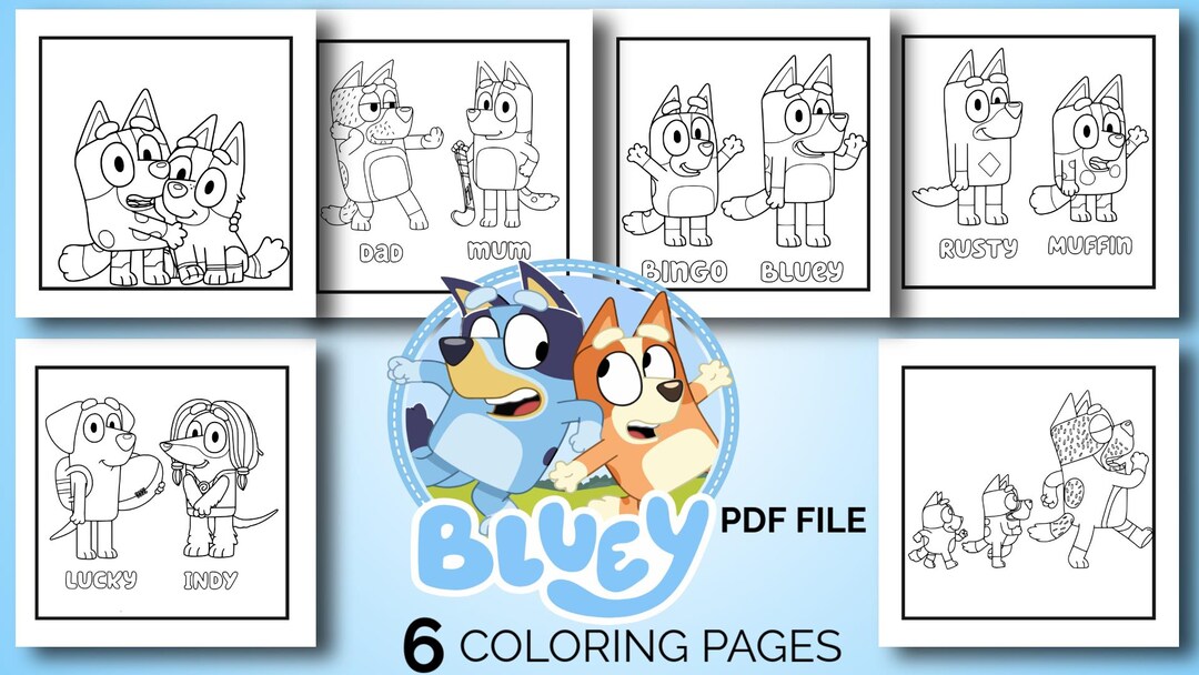 6 Bluey Coloring Pages Coloring Book | Printable Bluey Activity Book ...