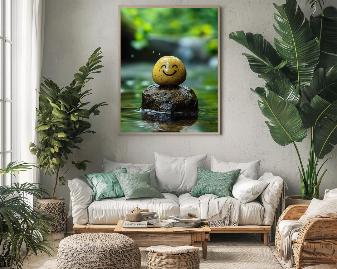 Zen Smiley Rock Printable Art, Nature-inspired Happiness Wall Art Print ...