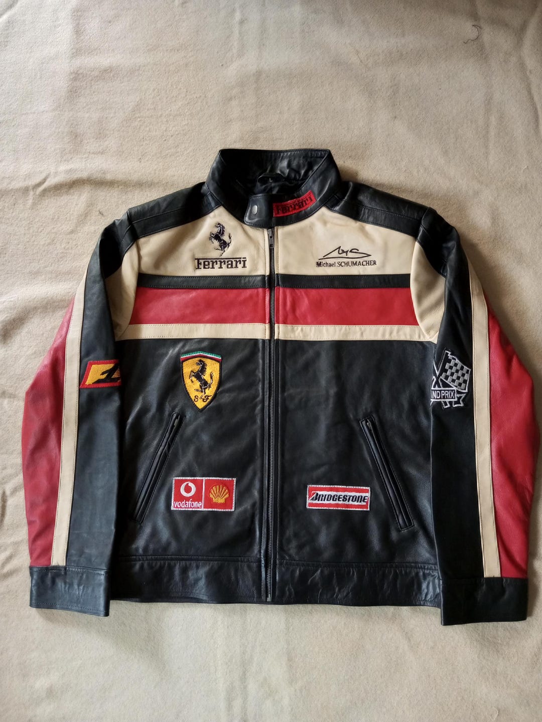 Handmade Vintage Ferrari Racing Leather Jacket, Michael Schumacher F1 ...
