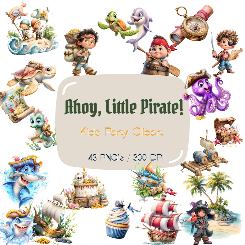 Watercolor Pirate Clipart Bundle, Adorable Baby Pirates, Sublimation ...
